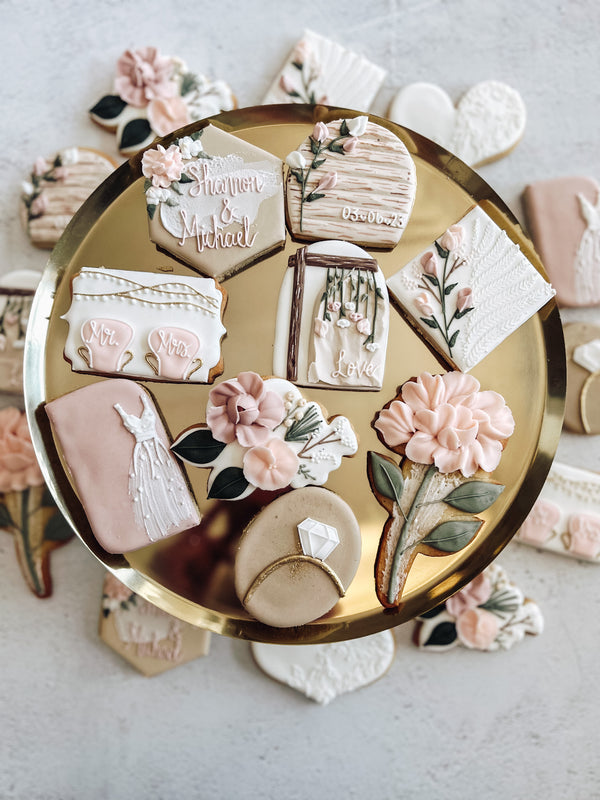 Dusty Pink Floral Wedding Cookies - Sticks and Scones Cakes