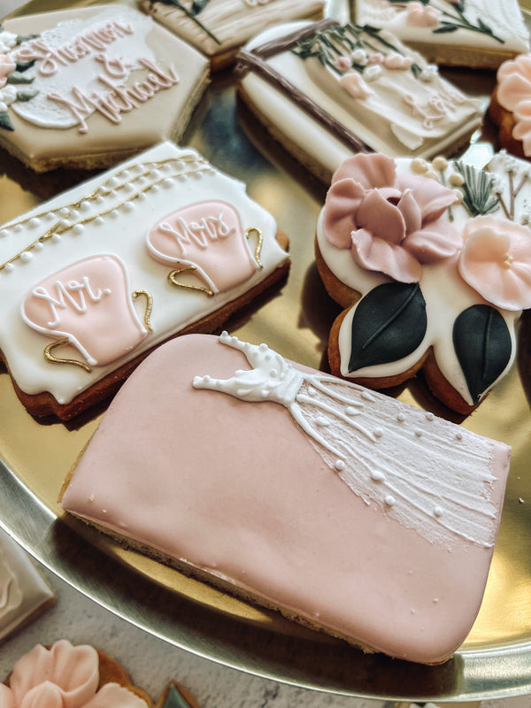 Dusty Pink Floral Wedding Cookies - Sticks and Scones Cakes