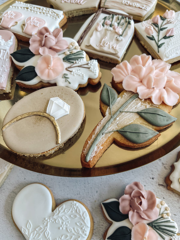 Dusty Pink Floral Wedding Cookies - Sticks and Scones Cakes