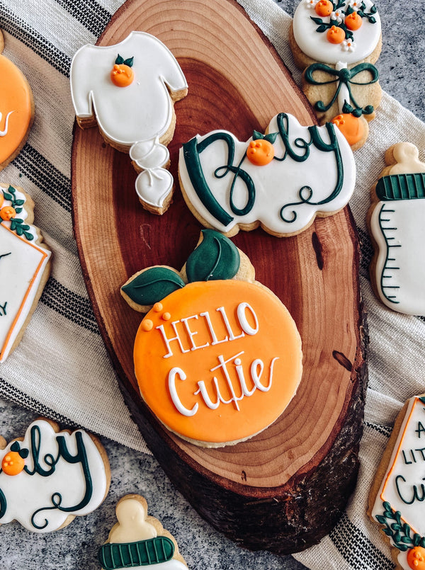Hello Cutie | Baby Shower Cookies - Sticks and Scones Cakes
